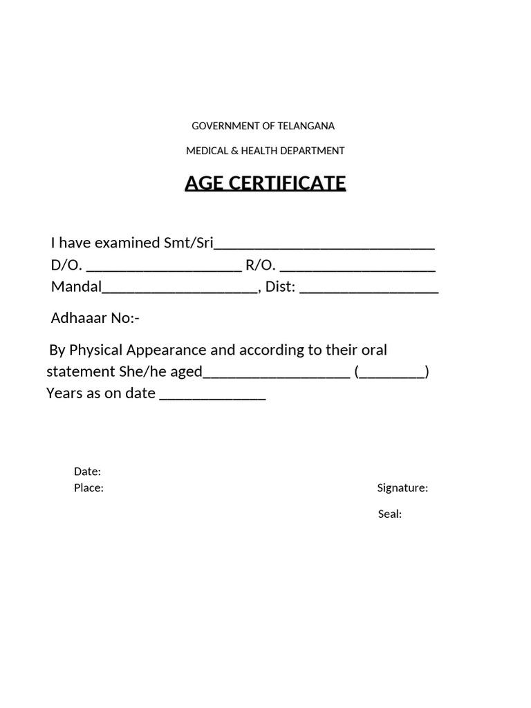 Age Certificate | PDF