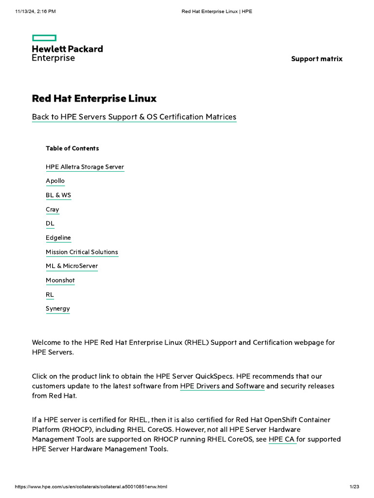 Red Hat Enterprise Linux - HPE Support Matrix | PDF | Red Hat ...