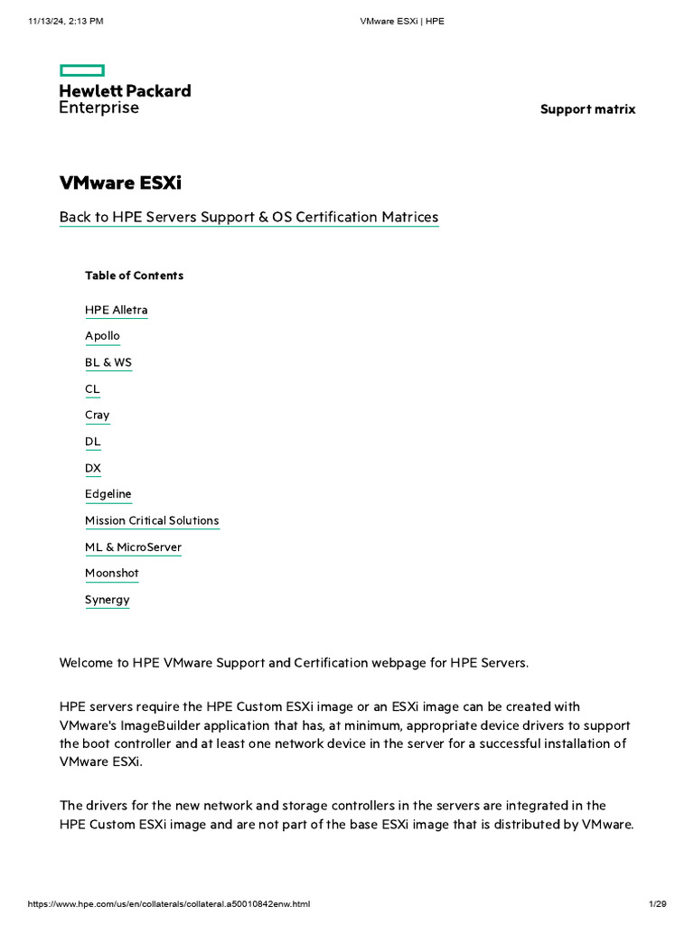 VMware ESXi - HPE Support Matrix | PDF | Multi Core Processor ...