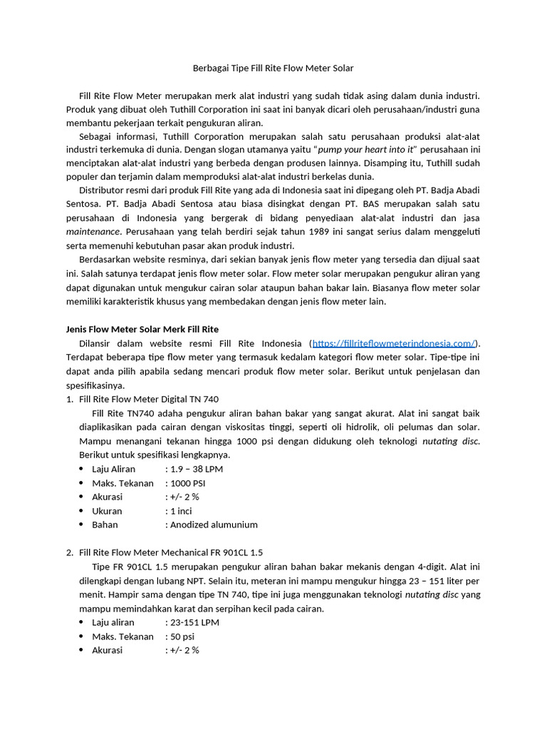 Jenis Flow Meter Solar | PDF