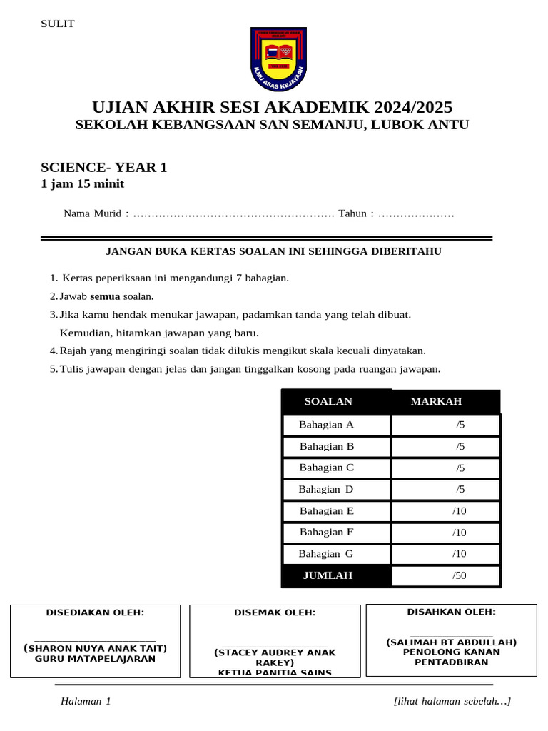 Uasa BM THN 3 Set 2 2024 2025 by Cikgu Gorgeous | PDF