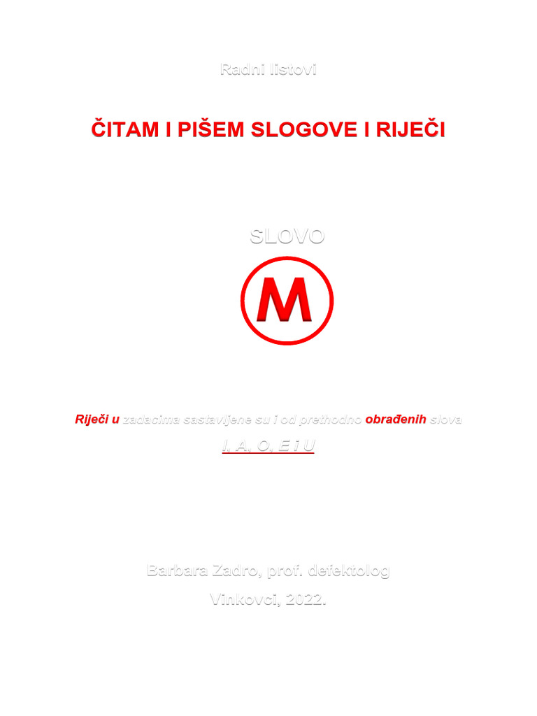 Slogovi I Riječi Sa Slovom M | PDF