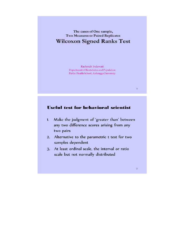Wilcoxon Signed Ranks Theory | PDF