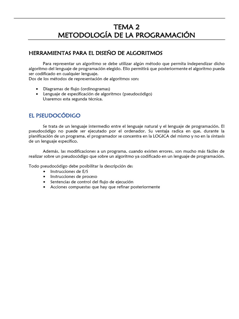 Tema 2 Pseudocodigo | PDF | Algoritmos | Programa de computadora