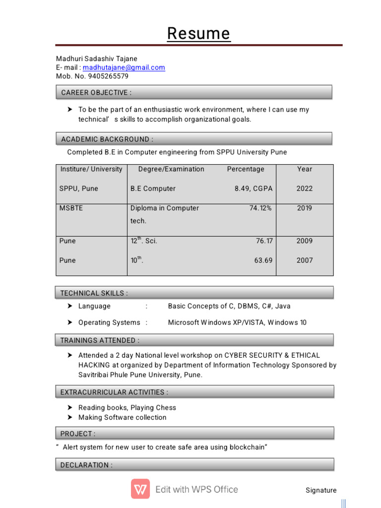 Resume: Madhut Aj Ane@gmai L - Com | PDF