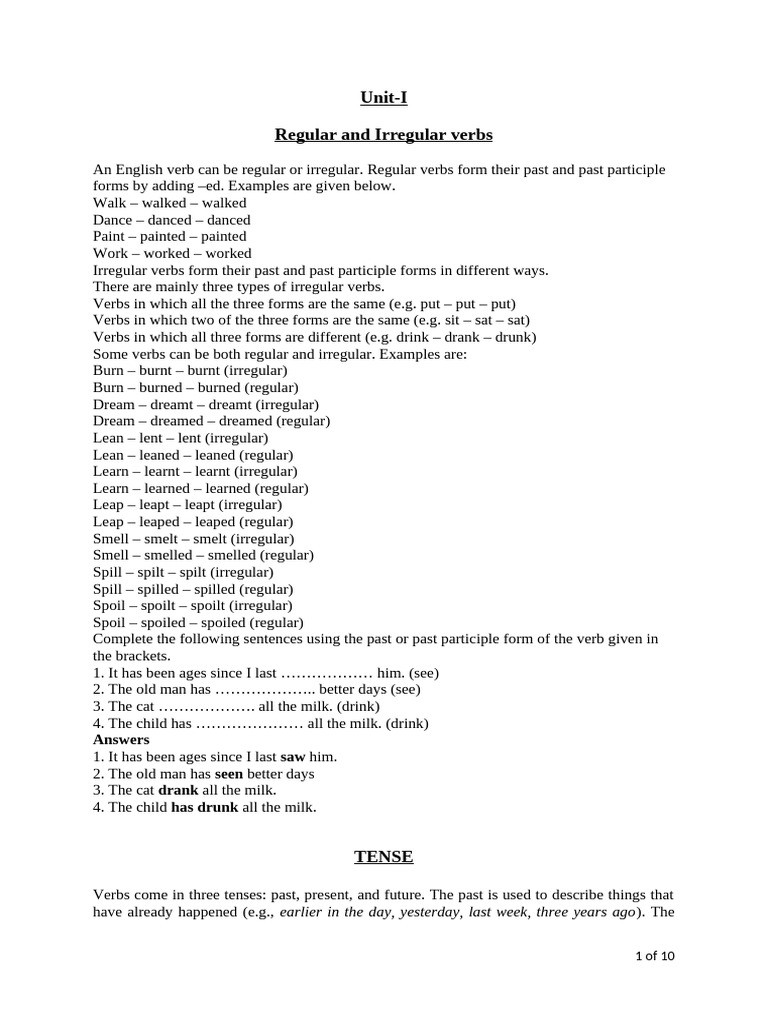 Unit I | PDF | Verb | Perfect (Grammar)