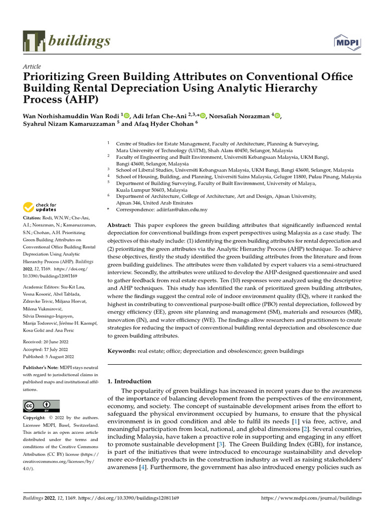 2022 Prioritizing Green Building Attributes On Conventional Office ...