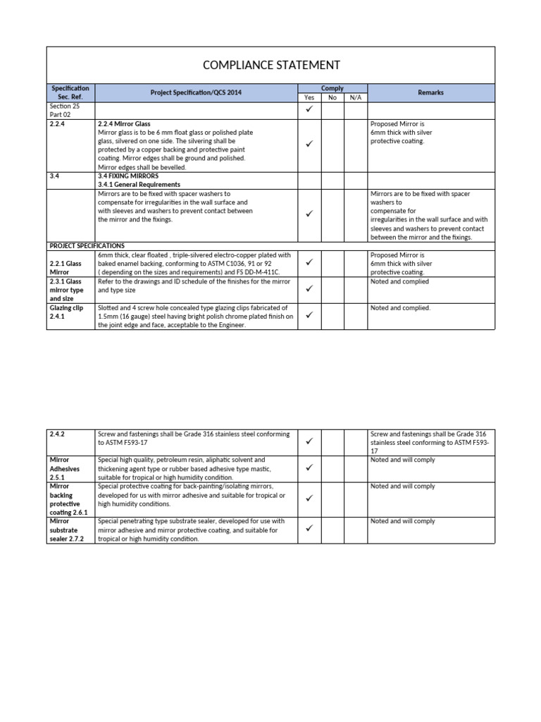 Compliance Statement - MTS | PDF | Mirror | Screw
