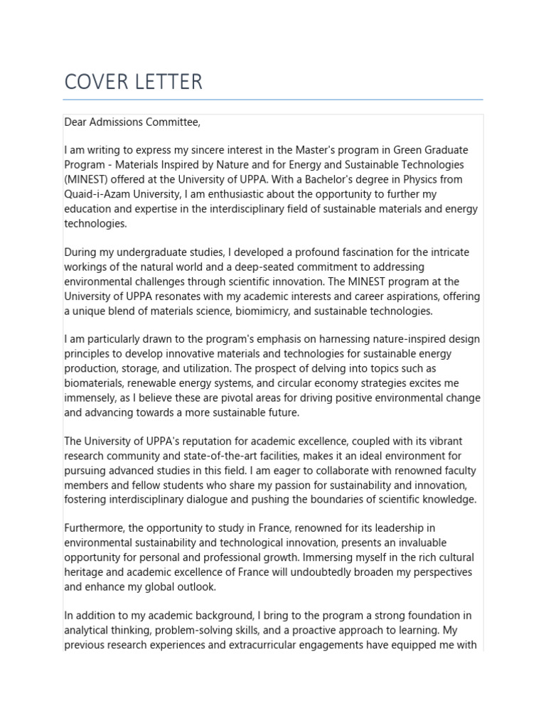 COVER LETTER | PDF | Sustainability | Sustainable Design