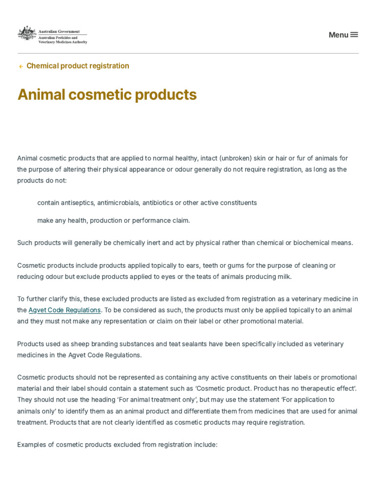 Animal Cosmetic Products - Australian Pesticides and Veterinary ...