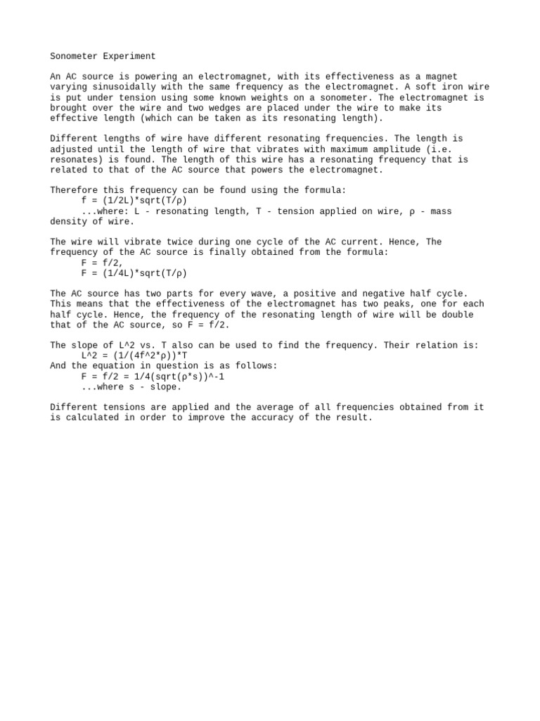 Sonometer Experiment | PDF