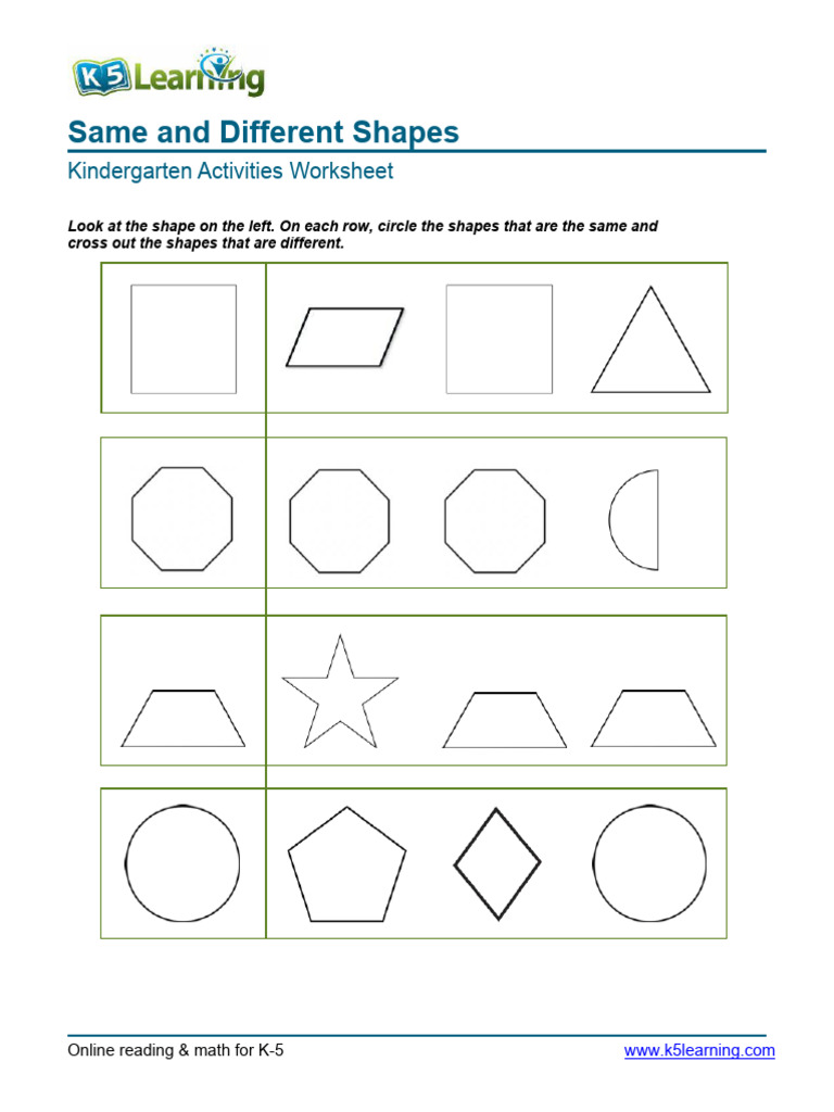 Identify Same and Different Shapes Worksheet | PDF | Wellness
