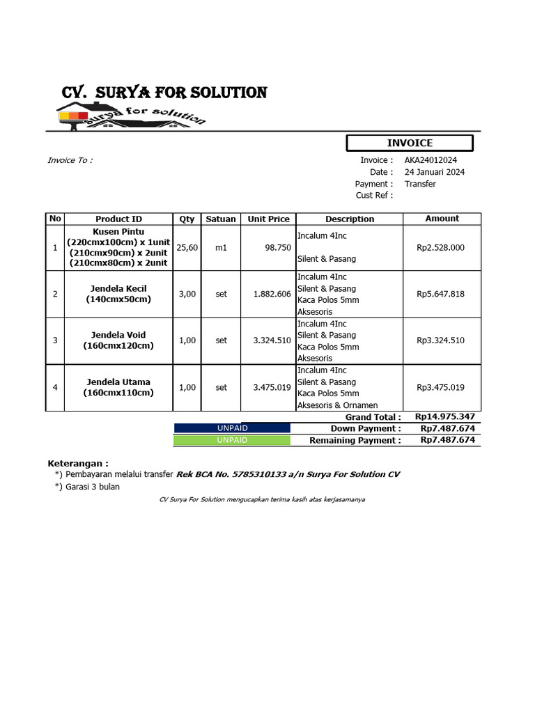 Invoice Kusen Dan Jendela Revisi | PDF