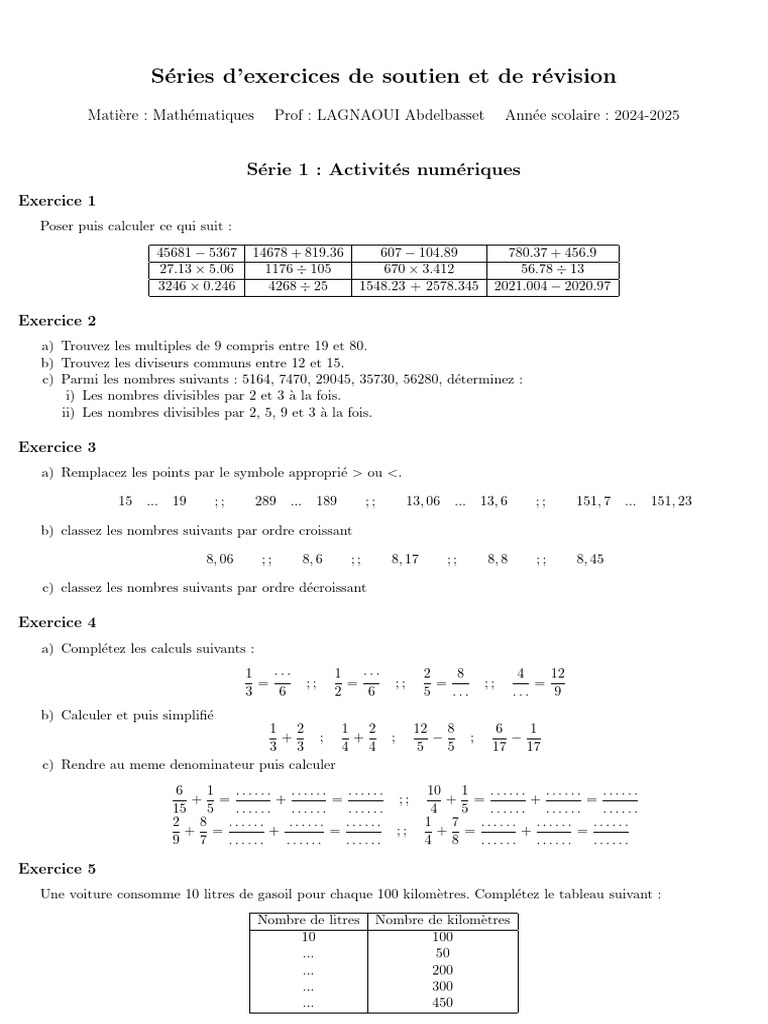 Exercices de soutien en mathématiques | PDF | Mathématiques | Arithmétique