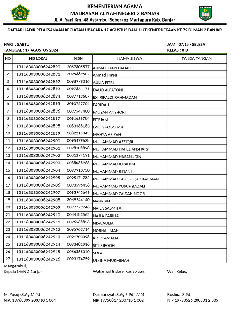 Absensi Kegiatan 2024-2025 | PDF