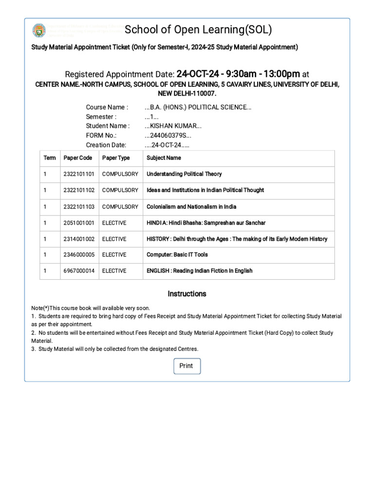 SOL Study Material Appointment | PDF | Politics | Social Science