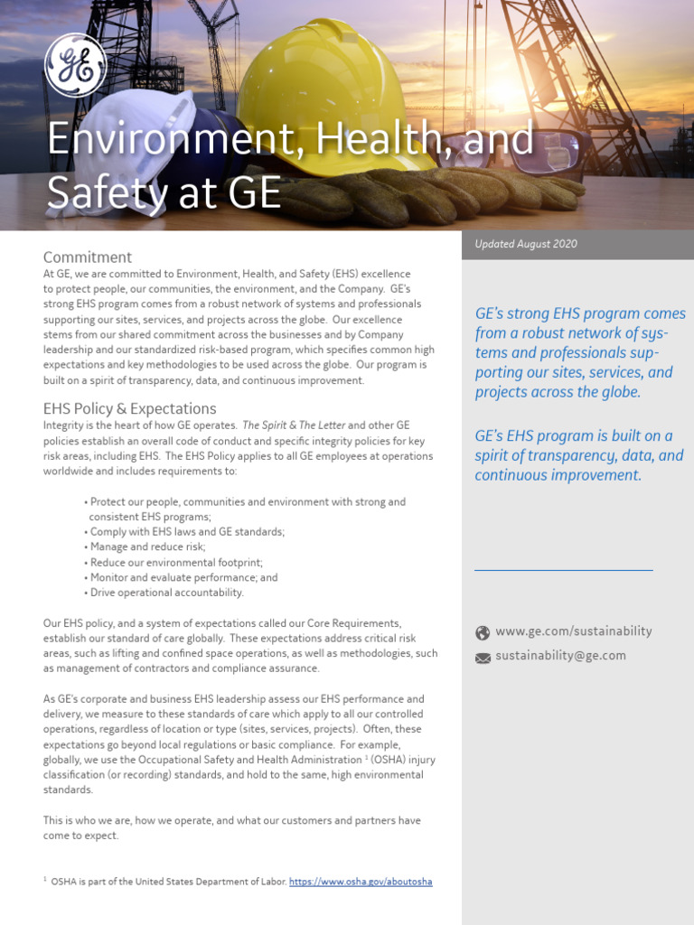 GEA20002 Environment, Health, and Safety at GE 2020 | PDF ...