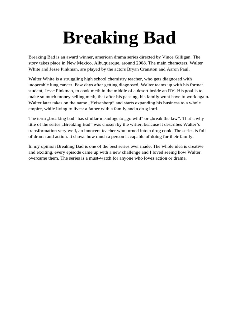 Breaking Bad: Walter White's Transformation | PDF | Politics