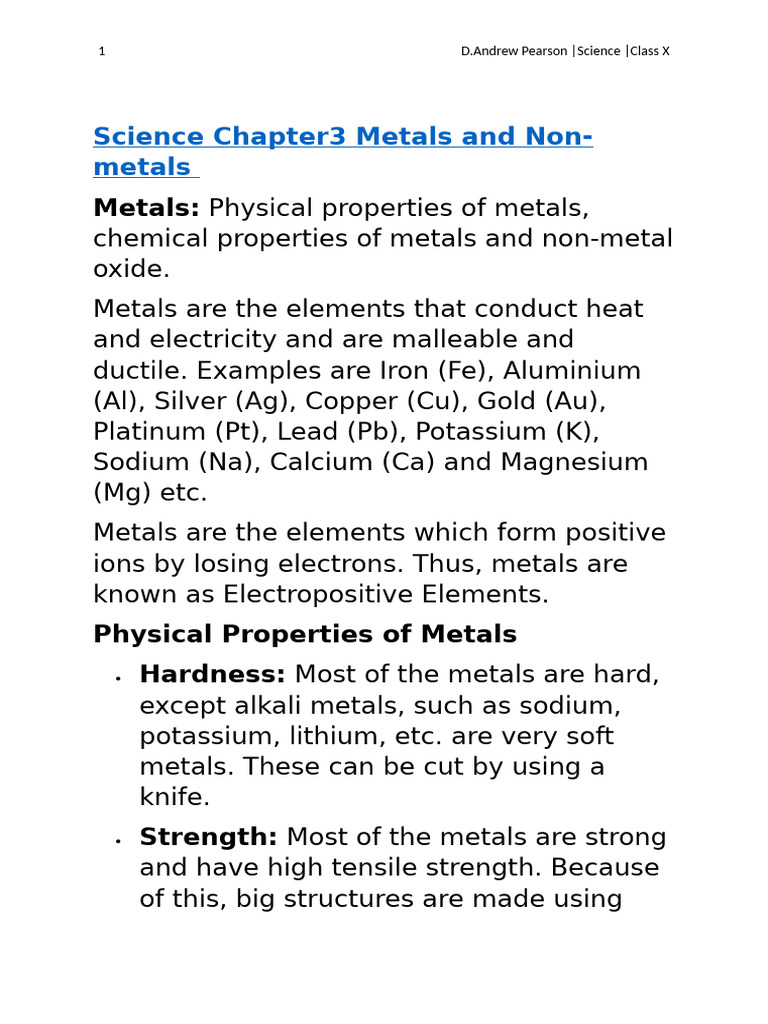 Science - Chapter 3 Metals and Non Metals | PDF | Ion | Chemical Compounds