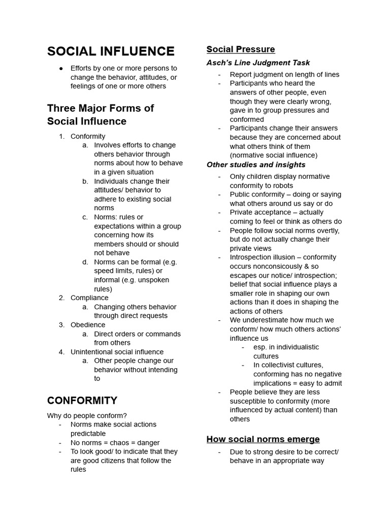 SOCIAL INFLUENCE | PDF | Conformity | Behavioural Sciences