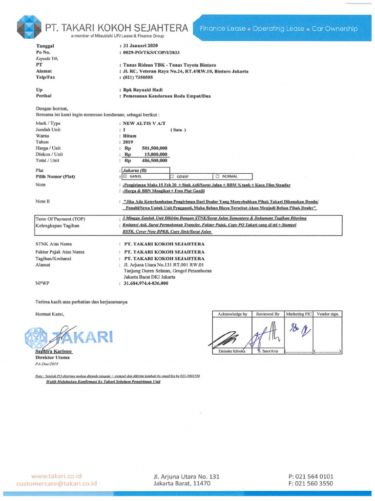 Po 0029 - Tunas Toyota Bintaro | PDF