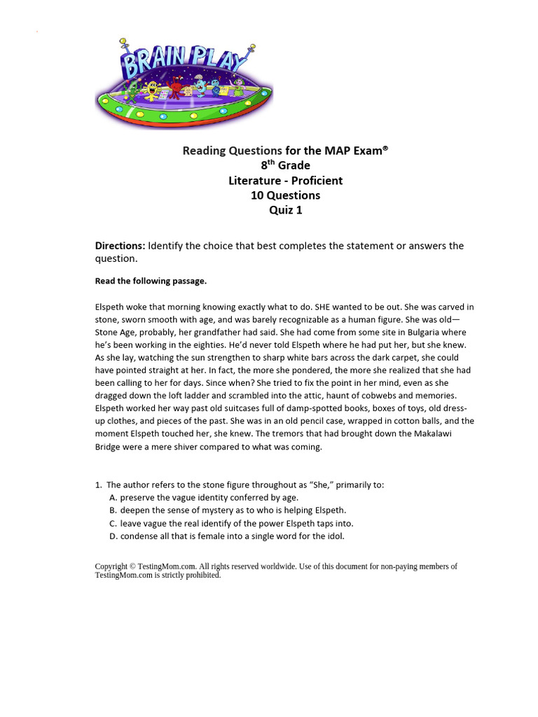 MAP 8th Grade - Reading - Literature - Proficient Quiz 1 - Testing Mom ...