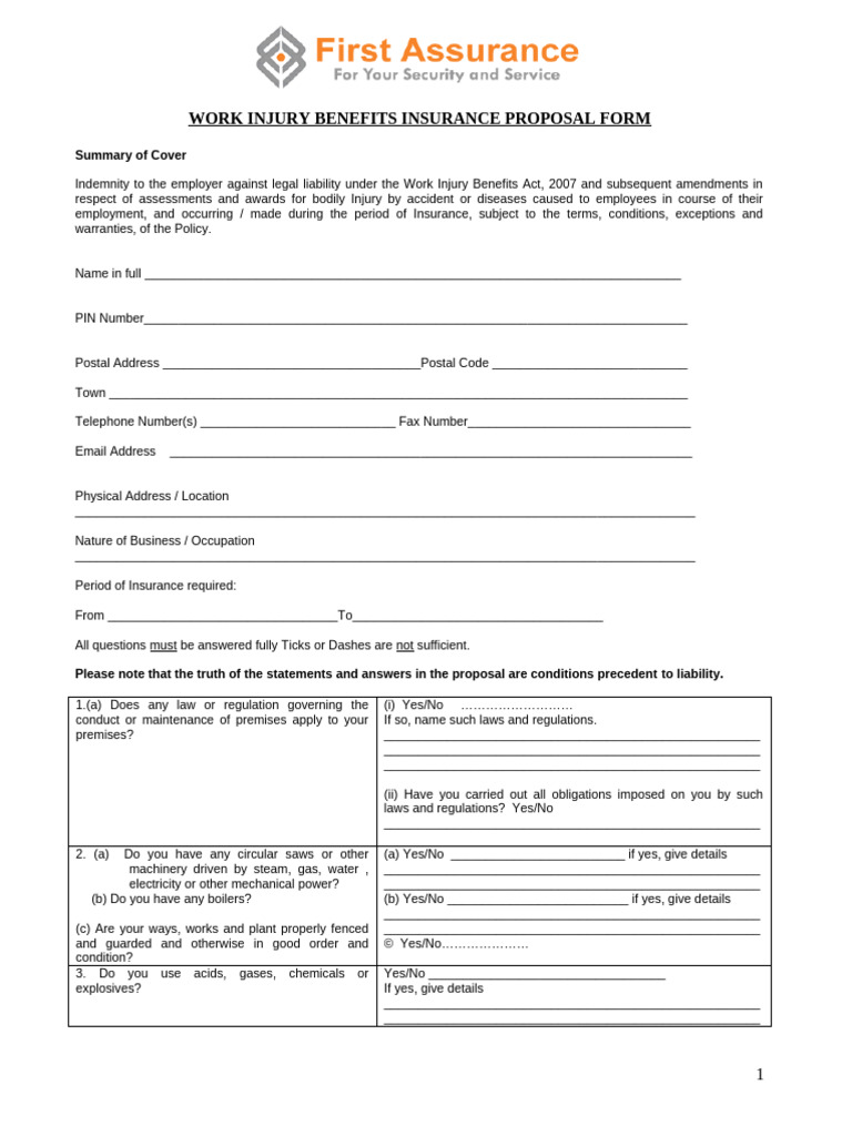 WIBA Proposal FORM | PDF | Insurance | Salary
