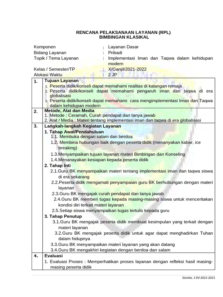 BK Kelas X KTSP 2021-2022 | PDF