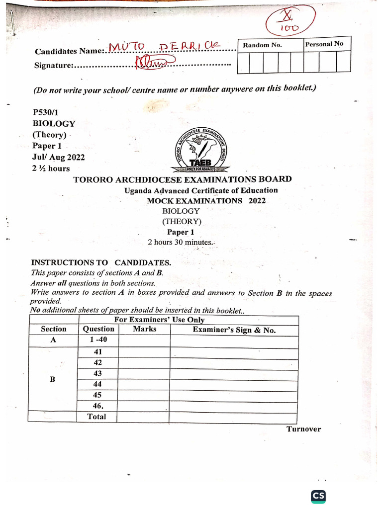 Taeb-A-Level Bio-1-Guide-2022 | PDF