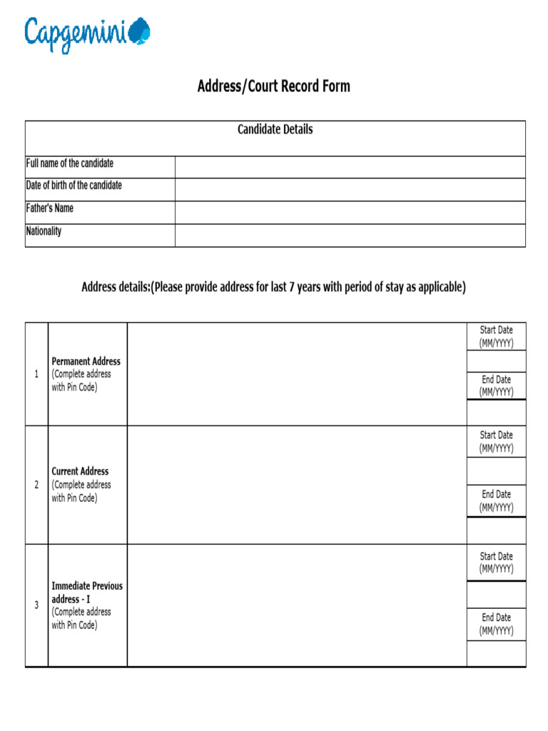 Capgemini Court Record Form Guide | PDF