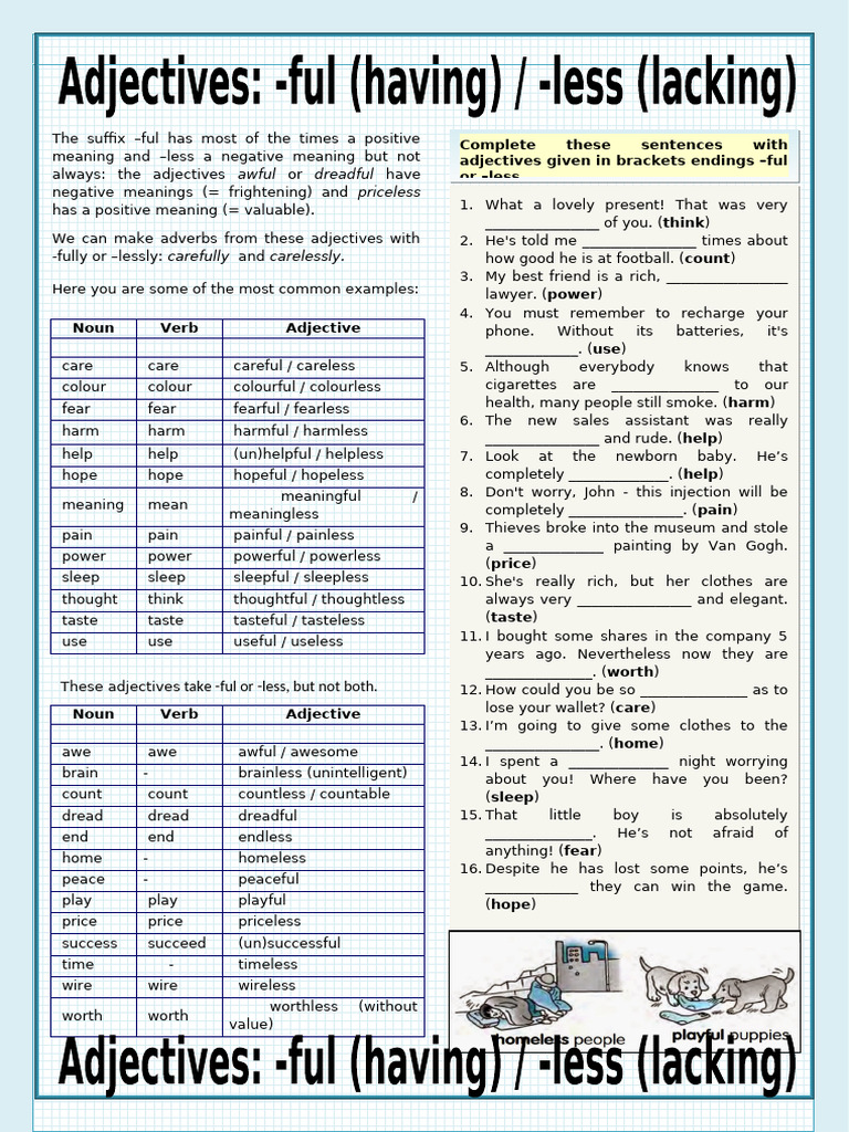 3.adjectives Ending in Ful or Less Grammar Drills 95312 2 | PDF ...