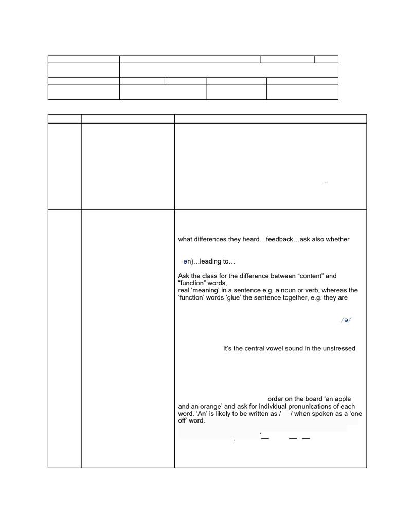 Phonetics Lesson Plan Sample | PDF | Stress (Linguistics) | Linguistics