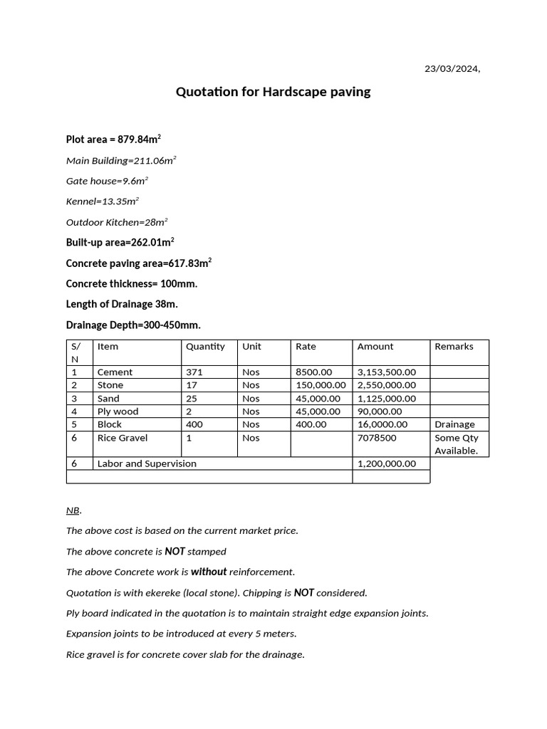 Quotation For Hardscape Paving | PDF