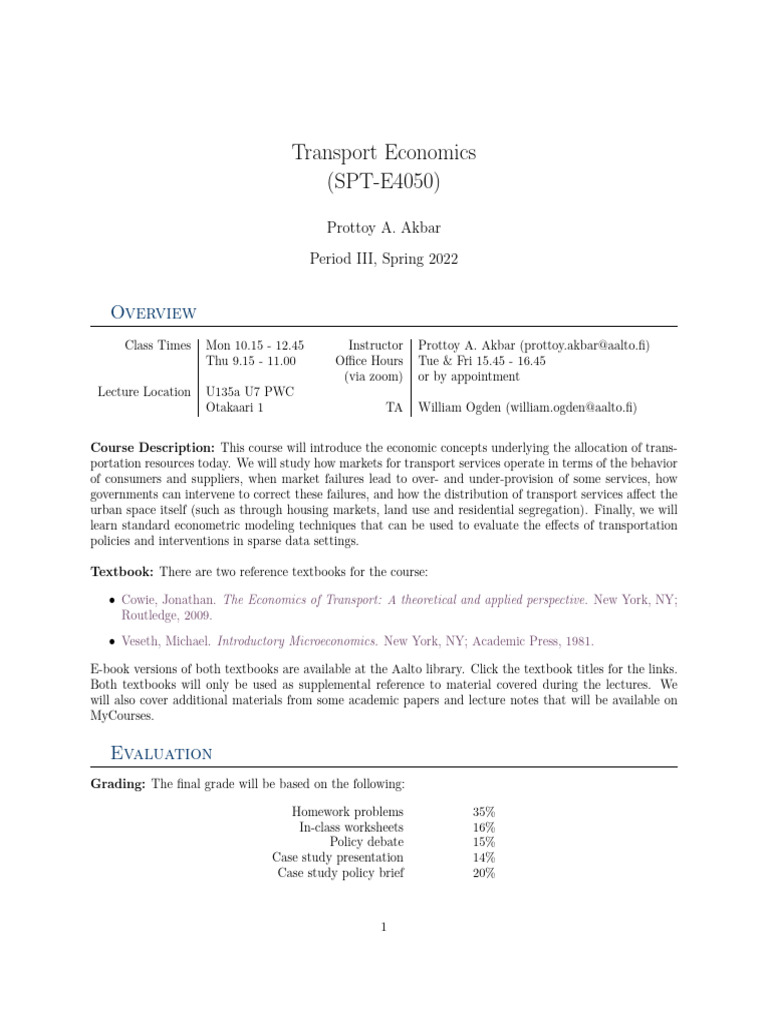 Transport Economics Course Overview | PDF | Market (Economics) | Economics