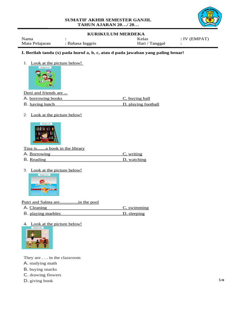Soal Sumatif PAS Bahasa Inggris Kelas IV Semester 1 | PDF | Architectural Design | Architecture