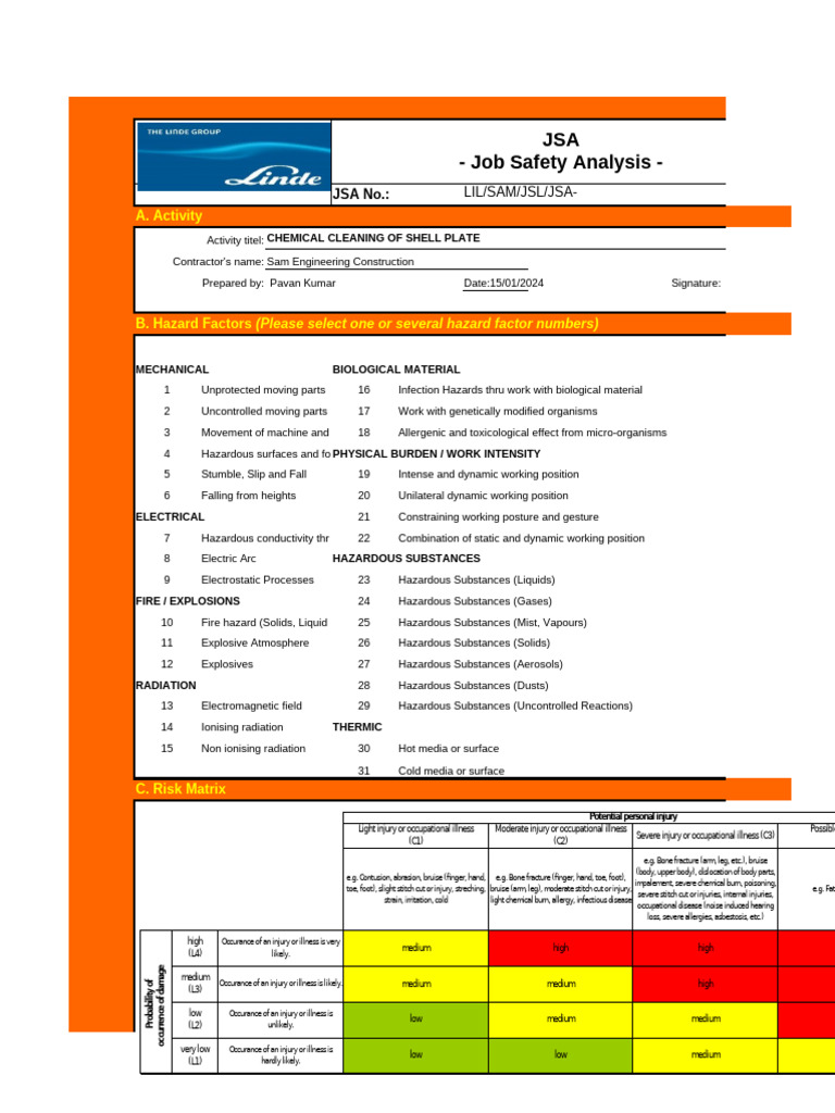 Plate Chemical Cleaning JSA | PDF | Hazards | Dangerous Goods