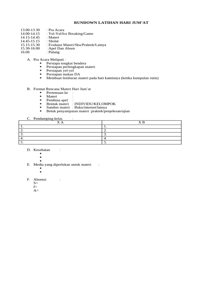 Rundown Latihan Hari Jum | PDF | Karier & Perkembangan