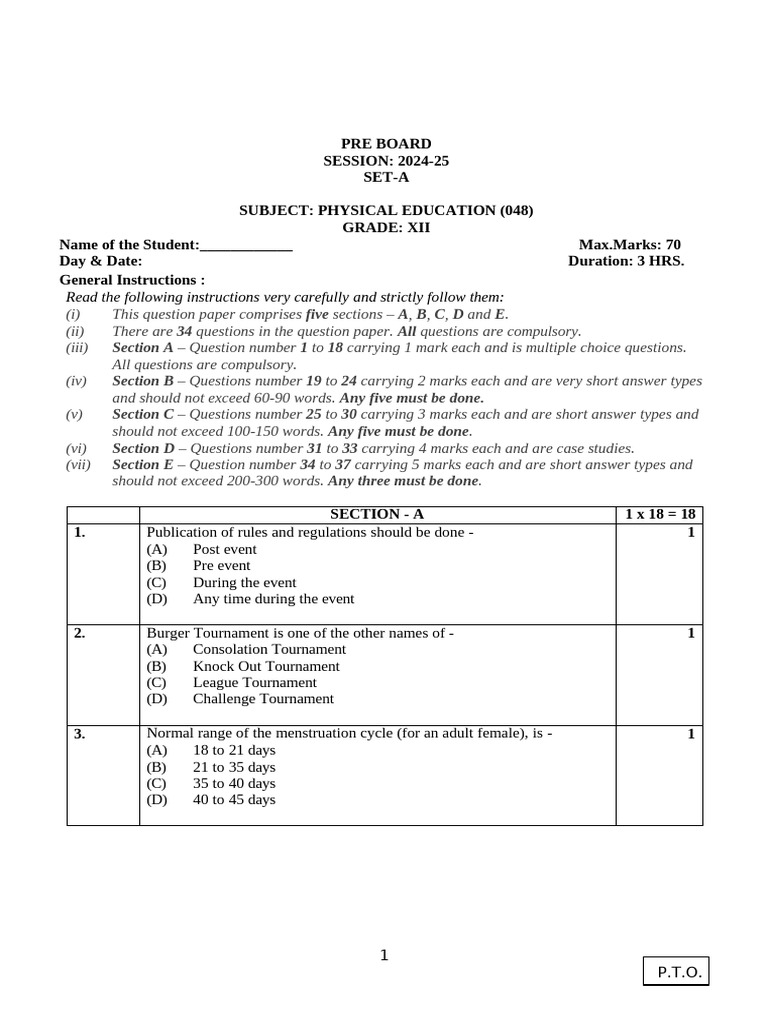 MK 12 PE 2024 Practice QP 1 | PDF | Nutrition | Diet & Nutrition