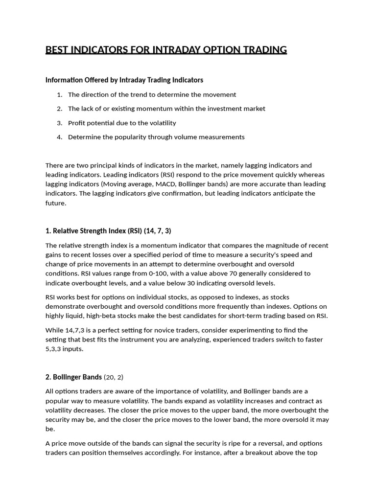 Top Indicators for Intraday Options Trading | PDF | Day Trading ...