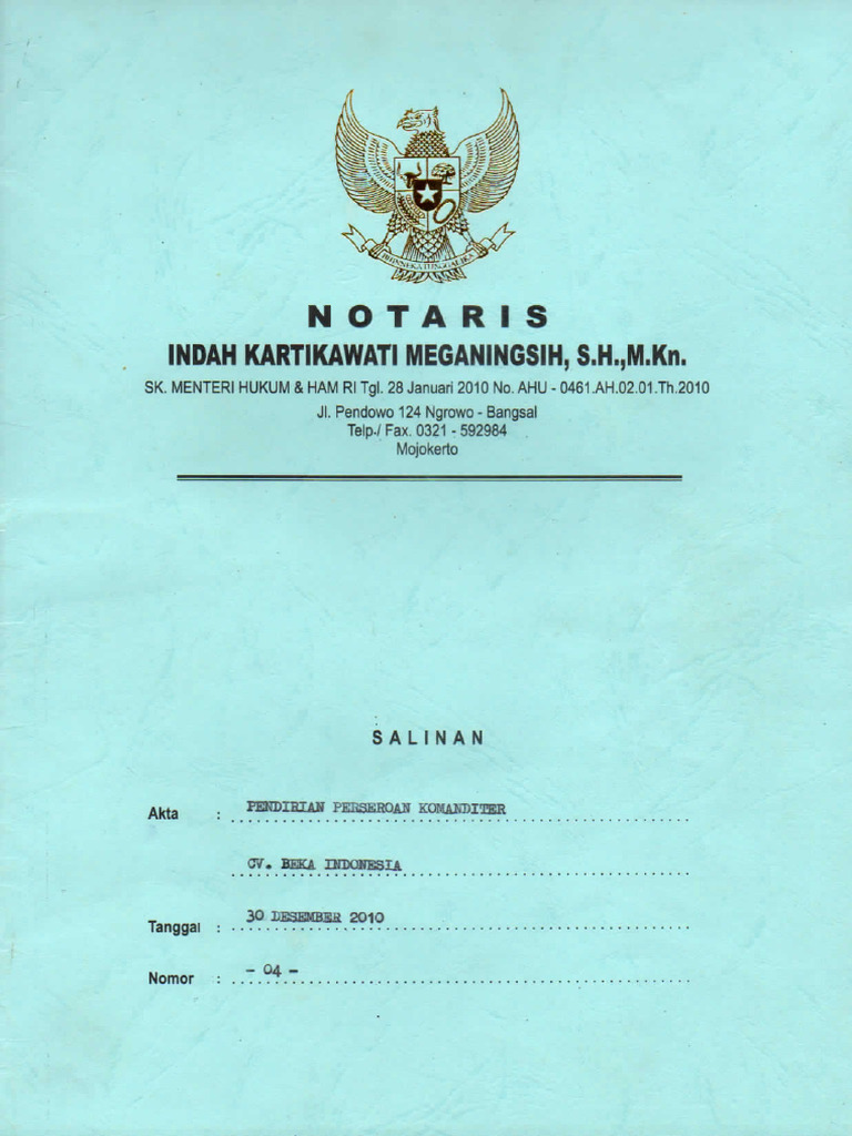 Akta Pendirian CV Beka Ind. | PDF