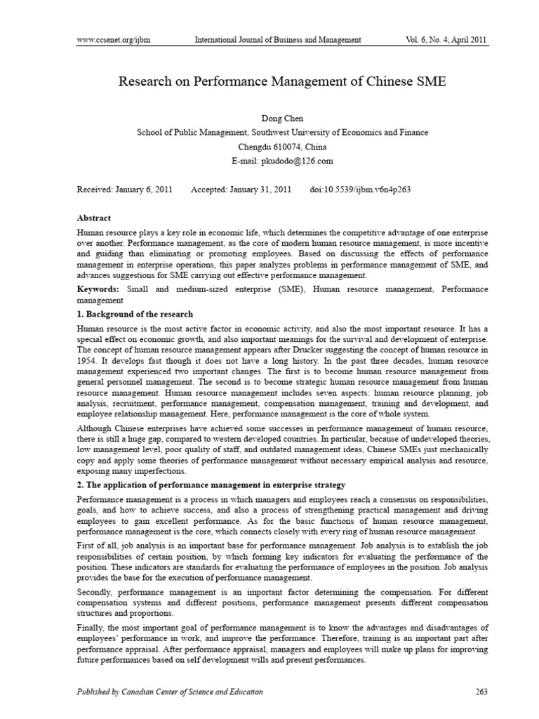 Research On Performance Management of Chinese SME | PDF | Performance ...