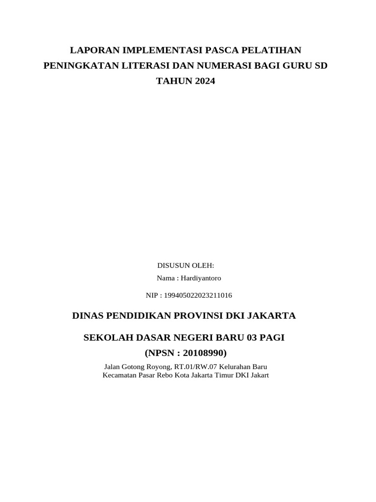 Contoh Laporan Implementasi Pasca Pelatihan | PDF