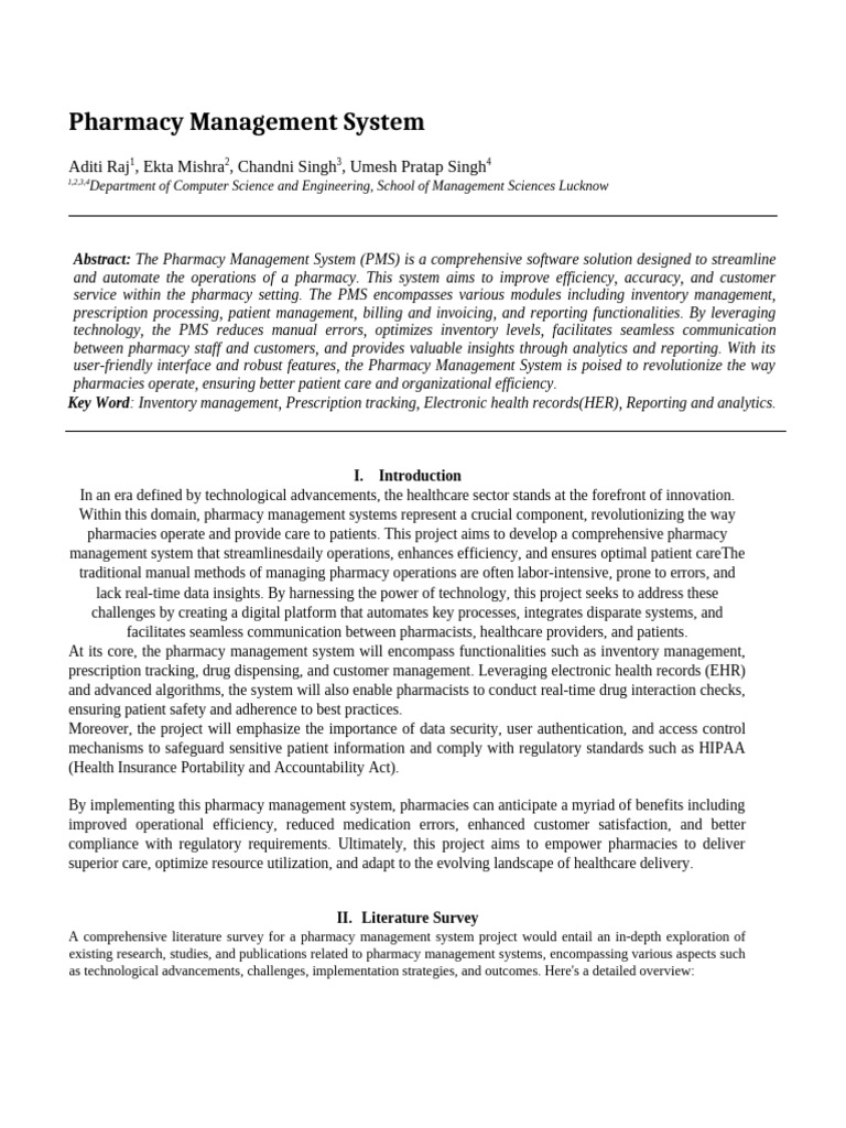 Pharmacy Management System | PDF | Pharmacy | Electronic Health Record