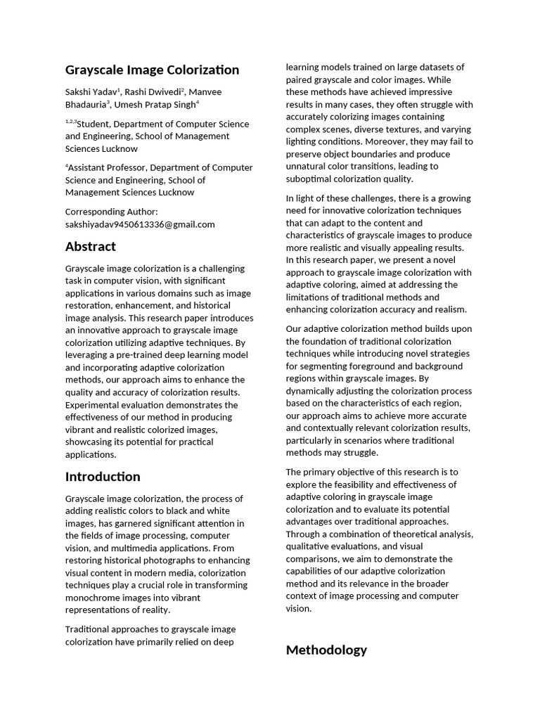 Grayscale Image Colorization | PDF | Mean Squared Error | Methodology