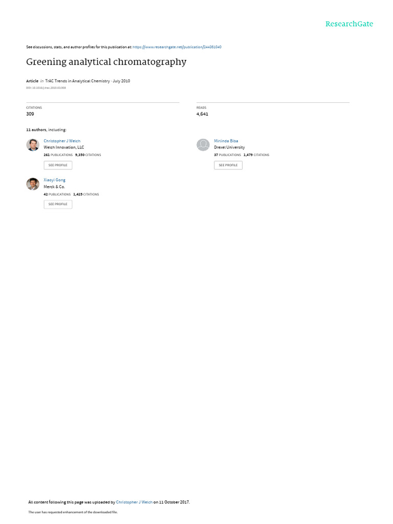 Greening Analytical Chromatography | PDF | High Performance Liquid ...