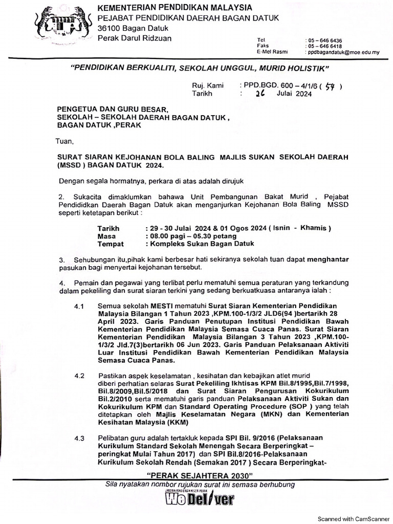 Surat Siaran Kejohanan Bola Baling MSSD | PDF