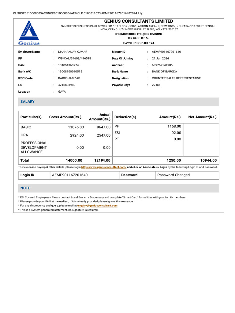 IFB July Employee Pay-Slip | PDF | Applications Of Cryptography | Payments
