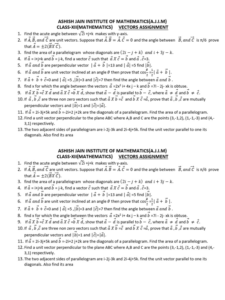 CH-10 Assignment Xii Class | PDF | Euclidean Vector | Area