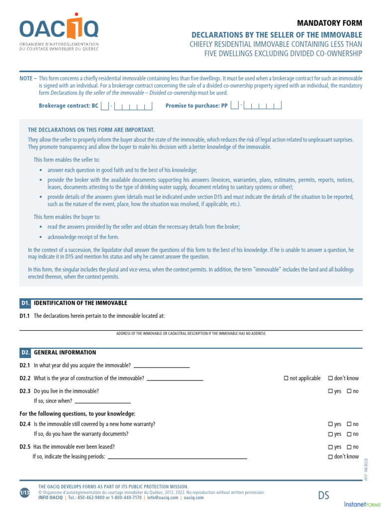 (46775) - Declarations by The Seller of The Immovable (DS) | PDF ...