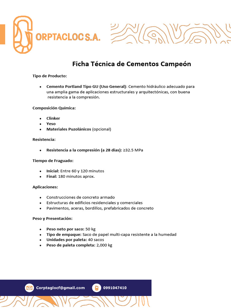 Ficha Técnica de Cementos Campeón | PDF | Tecnología